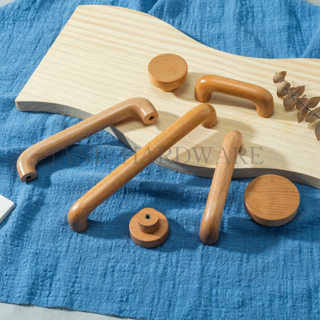 Minimalist Beech Dresser Handles: Natural Wood Drawer Knob, Modern ...