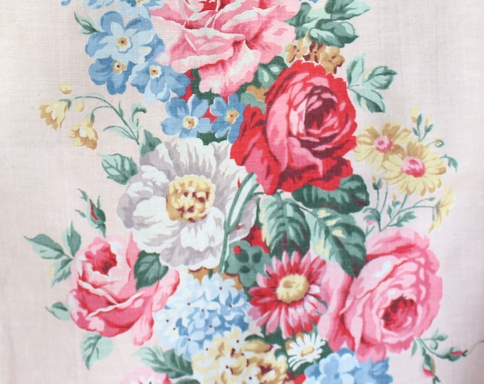 Rare Vintage 30s 40s Pink Cabbage Roses Floral Pattern Barkcloth ...