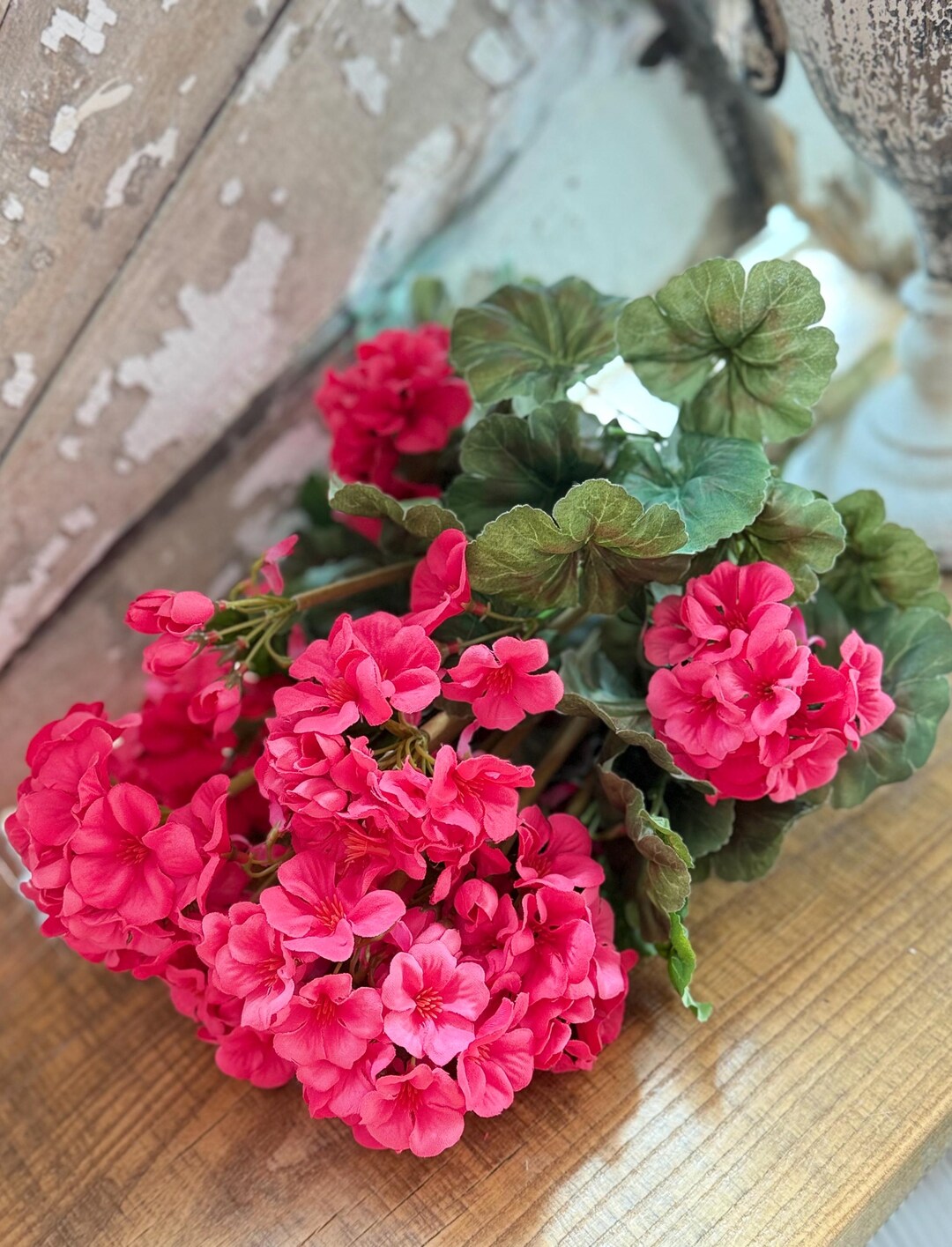 Pink Geranium Floral Bush: Faux Country Cottage Decor, 19.5" - Etsy