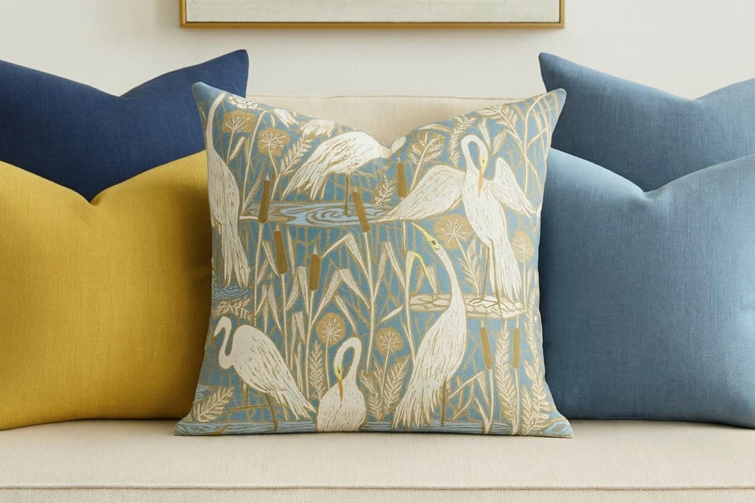 Heron Marsh Bird Pillow Cover: Coastal Lake House Decor, USA Made - Etsy