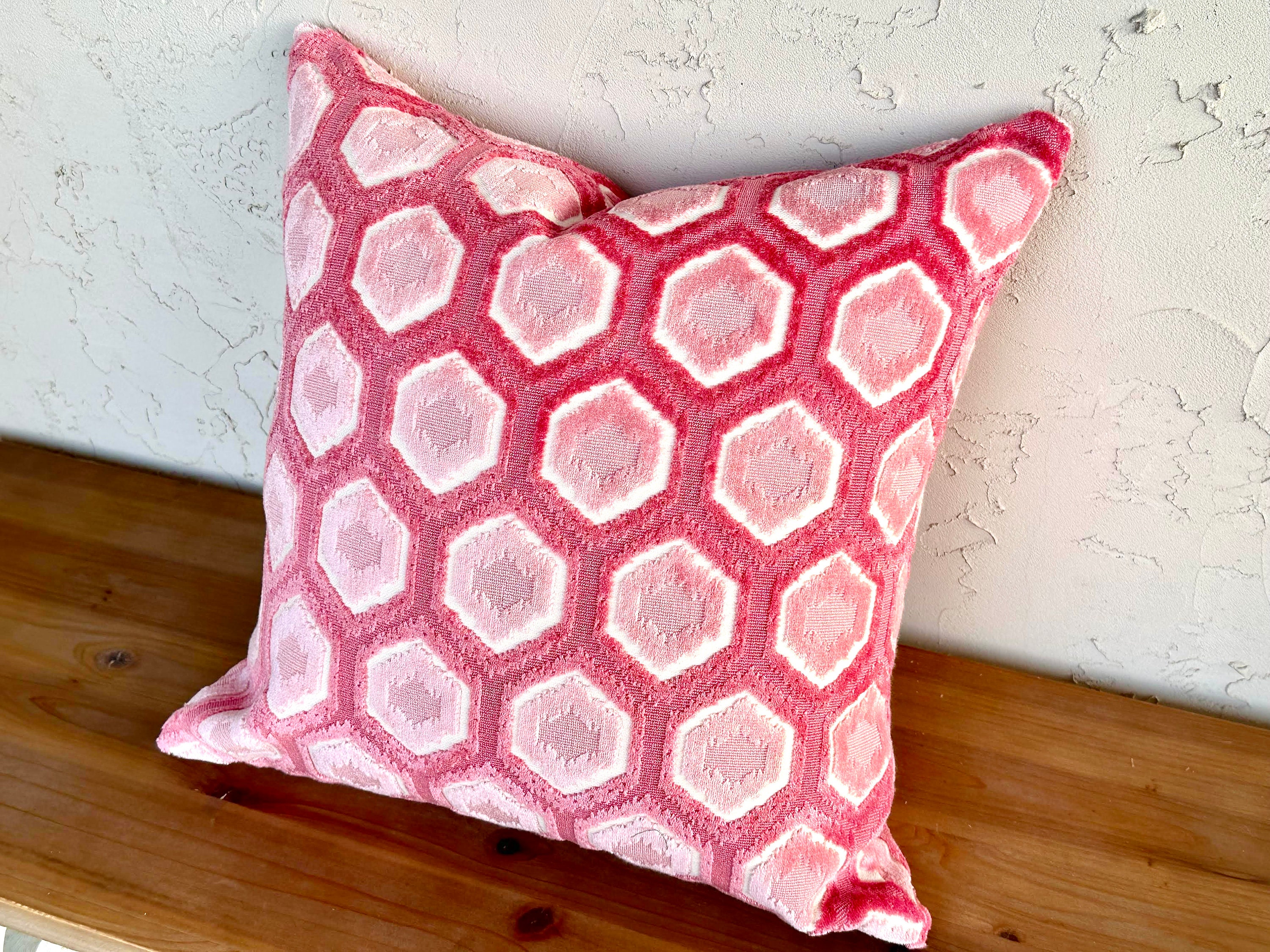 Pink Geometric Velvet Pillow: Modern Hexagon Design, Handmade in USA - Etsy
