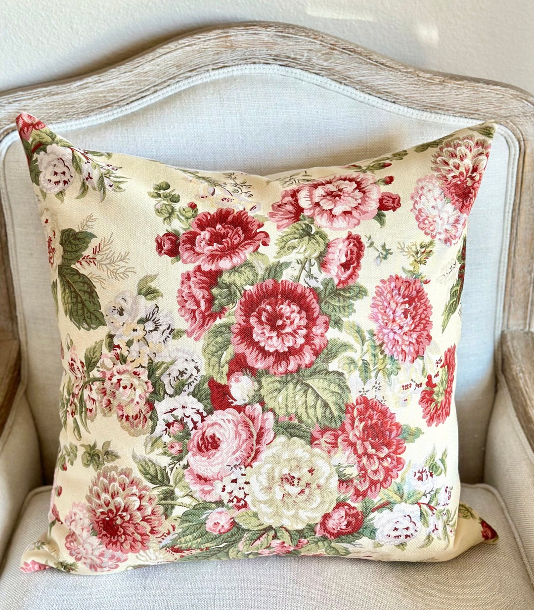 Modern Floral Antique Peony Roses 20” Decorative Accent Throw Pillow ...