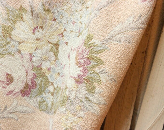 1920s 30s Romantic Pale Flesh Pink Vintage Floral Fabric Drapery Panel ...