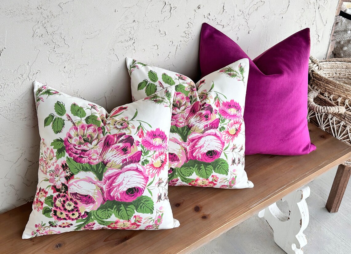 Lisa Fine Arabella Pink Floral Chintz English Pink Roses Decorative ...