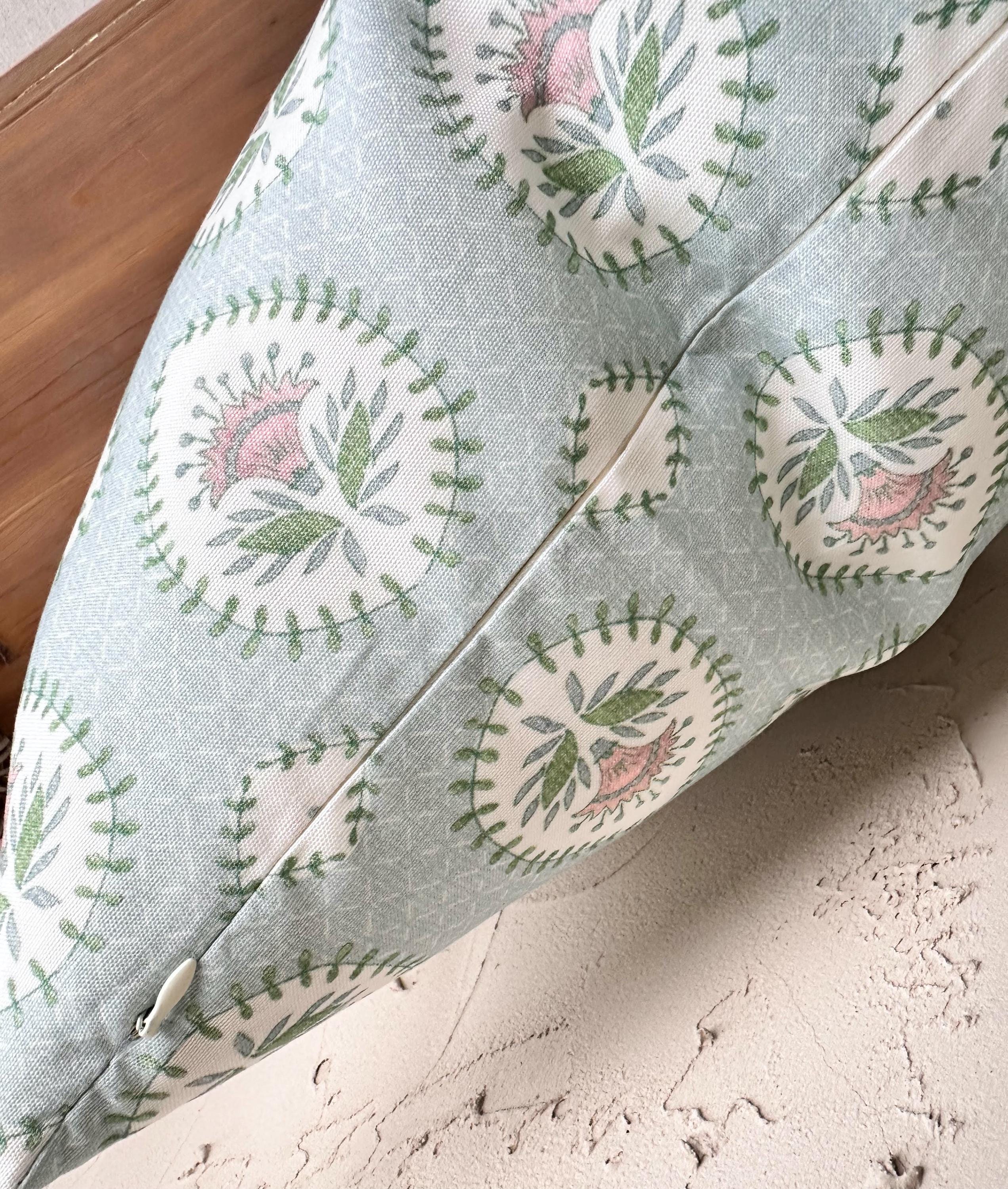 Designer Custom Tiny Palm Pale Pink Blush Floral Block Print Lumbar ...