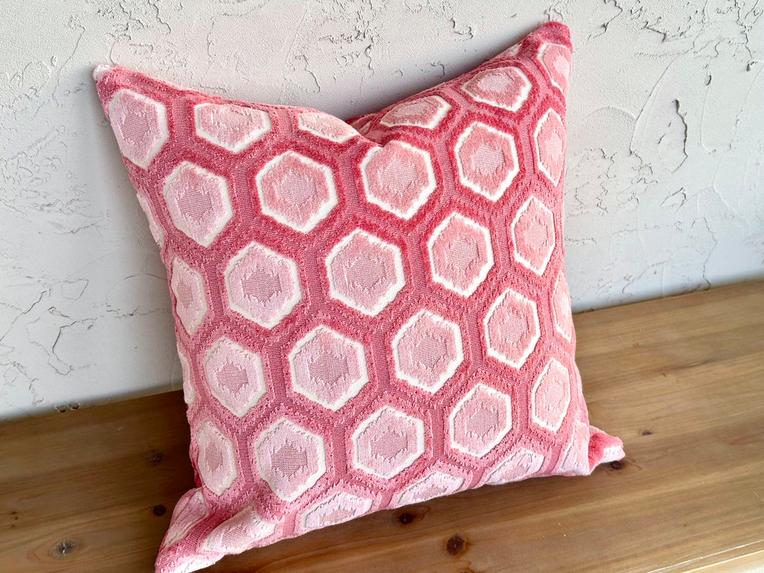 Pink Geometric Velvet Pillow: Modern Hexagon Design, Handmade in USA - Etsy