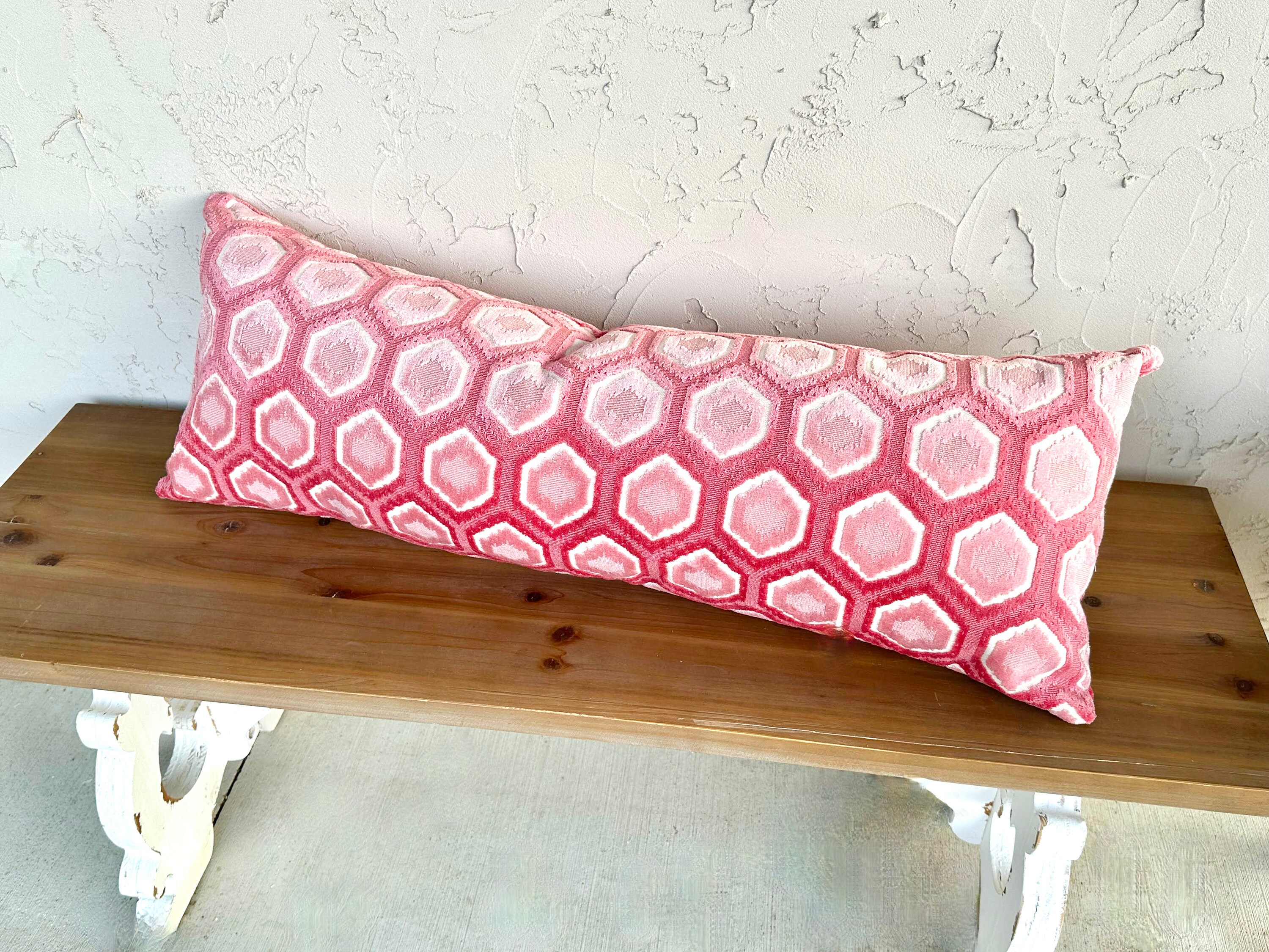 Pink Geometric Velvet Pillow: Modern Hexagon Design, Handmade in USA - Etsy