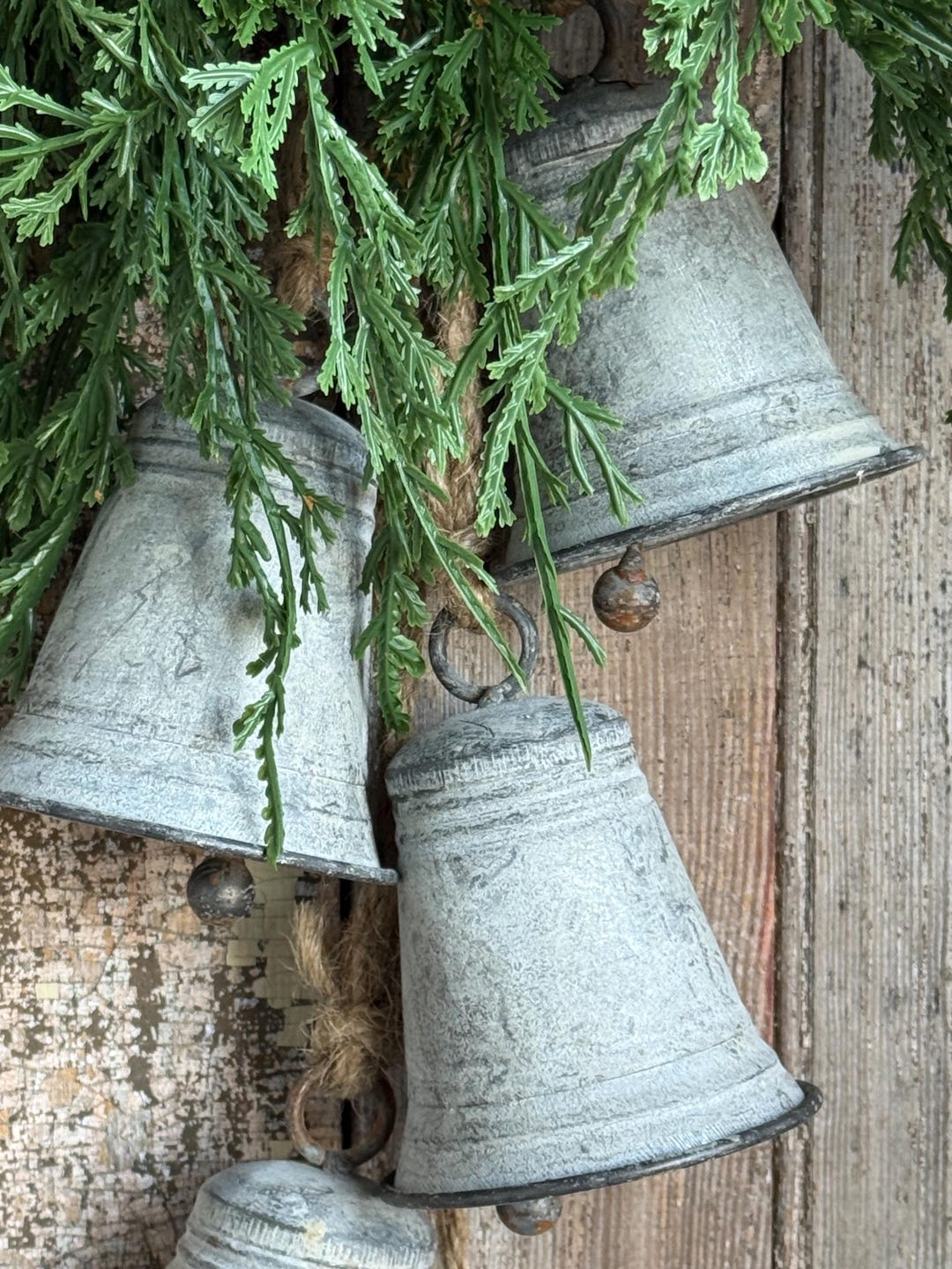 Antiqued Galvanized Jute Bell Drop Vintage Country Christmas Farmhouse ...