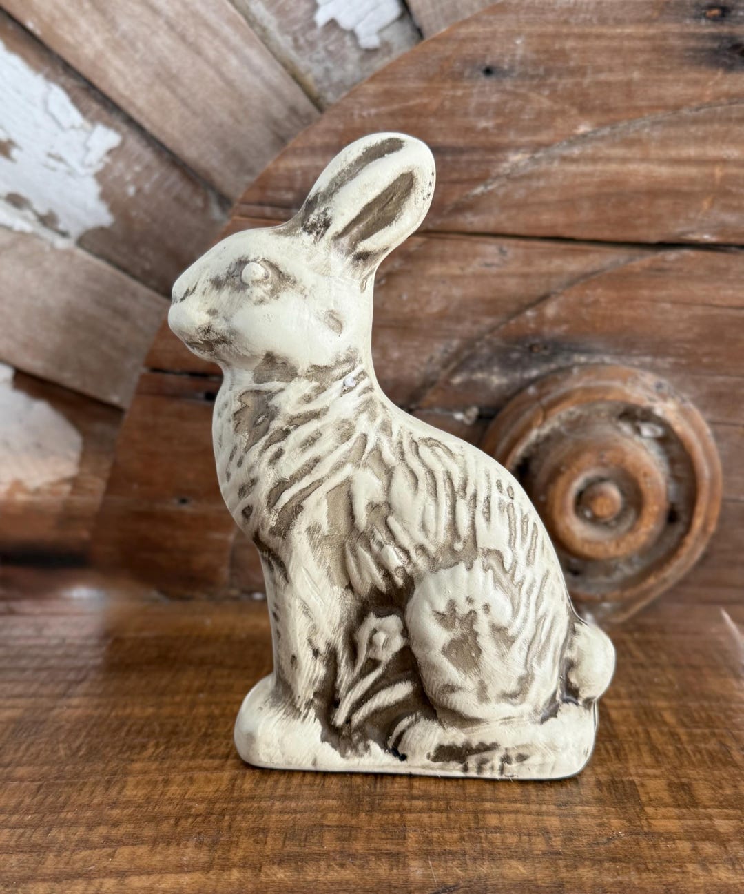 Antiqued White Distressed Cottage Bunny Rabbits Vintage Country ...
