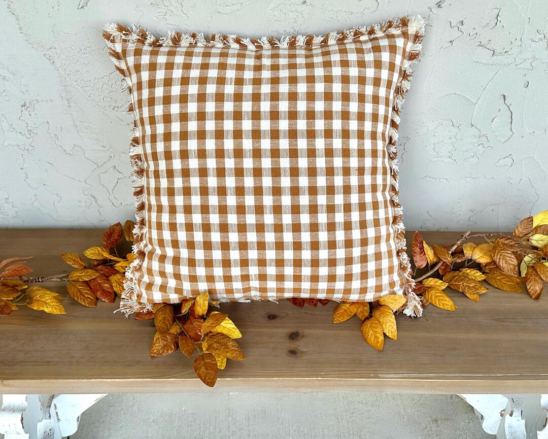 Country Cottage Style Plaid Rust & Cream Buffalo Check Pillows Rustic ...