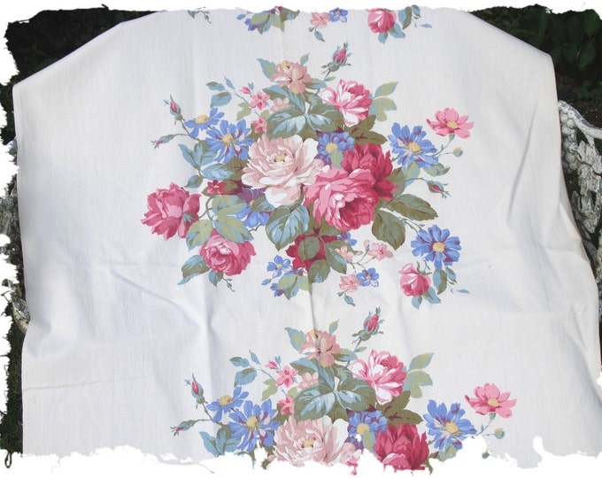Pink Cabbage Rose Blue Floral Vintage 1930s Canvas Sail Cloth Fabric - Etsy