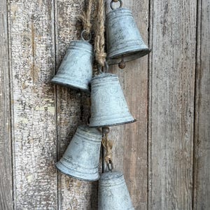 Antiqued Galvanized Jute Bell Drop Vintage Country Christmas Farmhouse ...