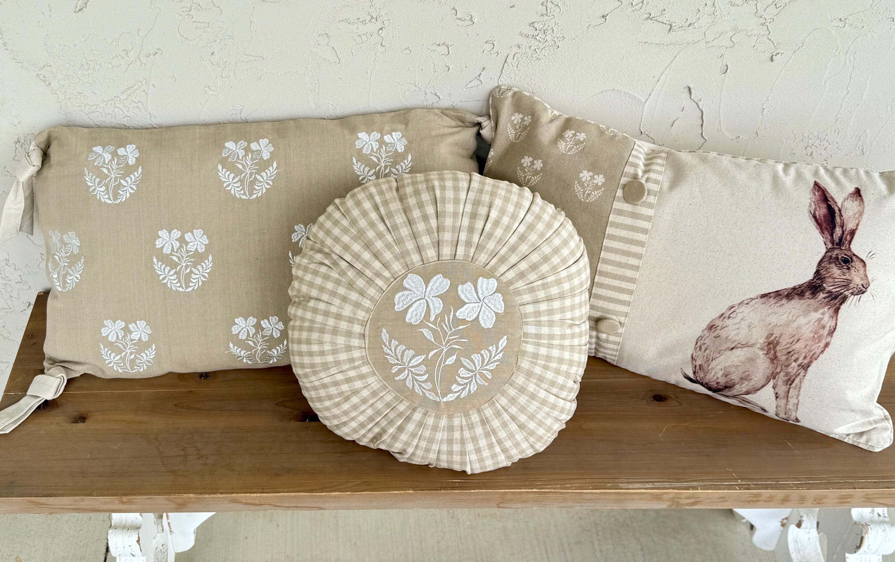 Country Cottage Embroidered Floral Pillow Collection: Checkered Accent ...