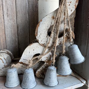 Antiqued Galvanized Jute Bell Drop Vintage Country Christmas Farmhouse ...