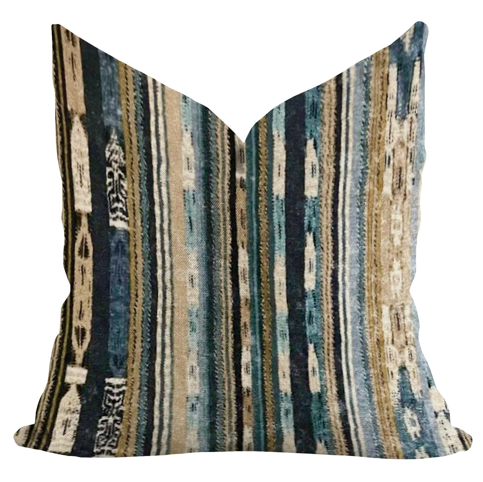 Blue Teal Velvet Aztec Stripe Pillows | Custom Sizes | Textured Cushion ...