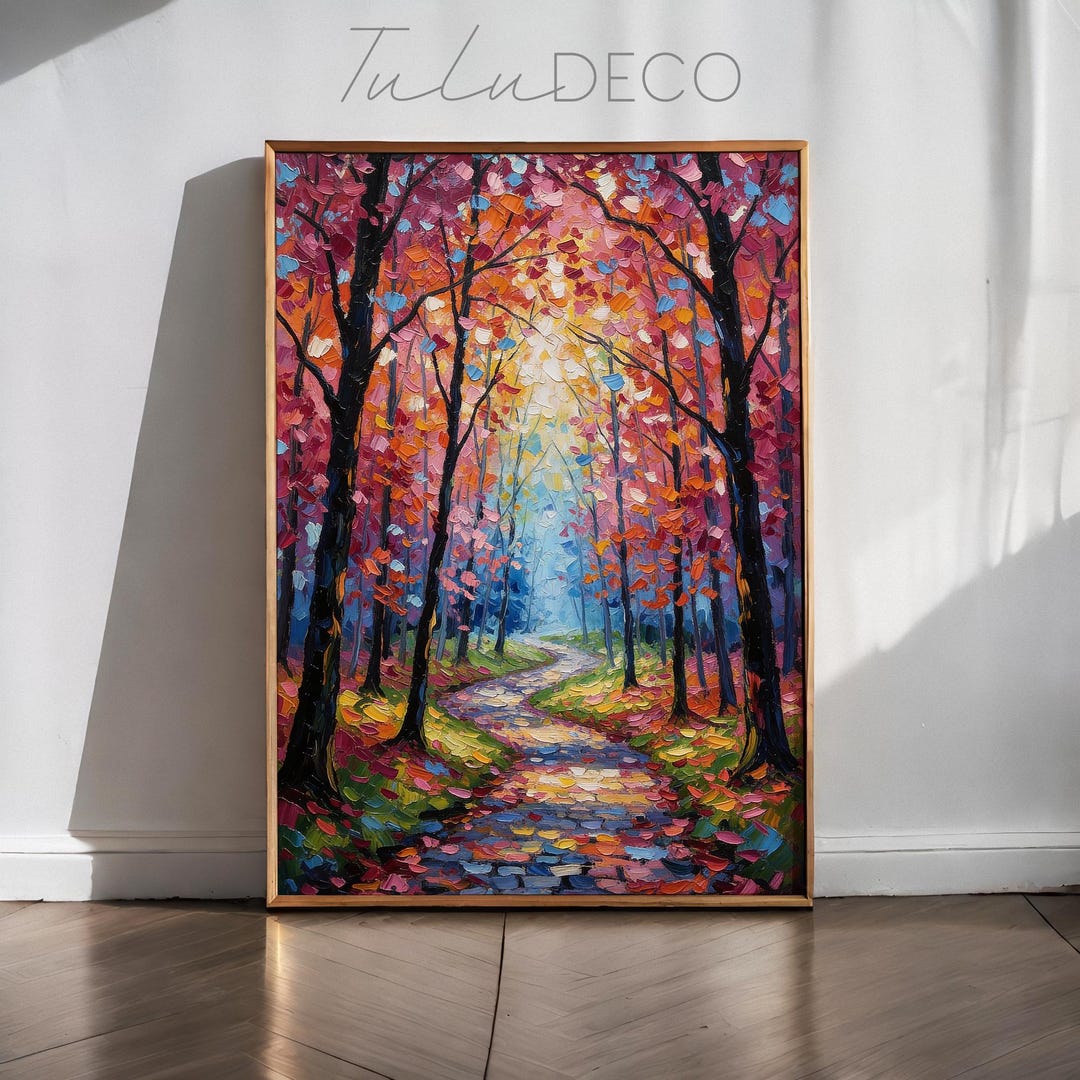 Colourful Fall Forest Path Printable Wall Art - Impressionist Autumn ...