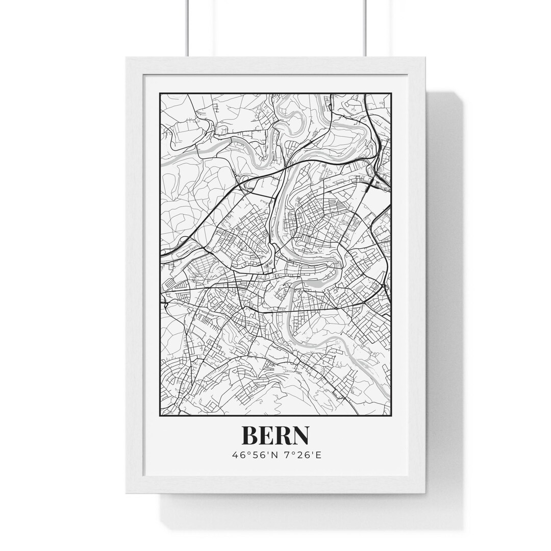 Bern City Map Poster: Minimalist Black & White Swiss Wall Art - Etsy
