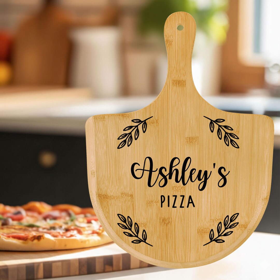 Custom Pizza Board – Personalized Bamboo Pizza Peel With Botanical ...