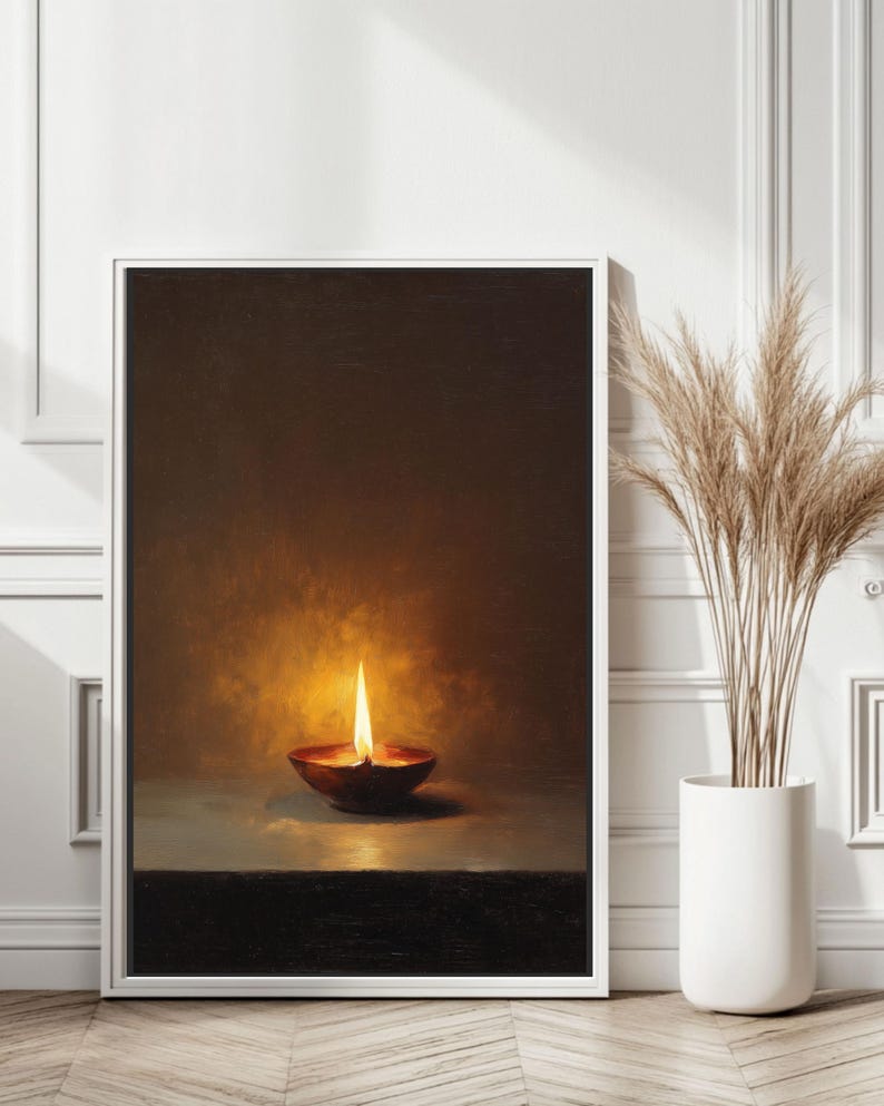 Diya Canvas Print, Burning Oil Lamp Wall Art, Glow Festival Light Decor ...