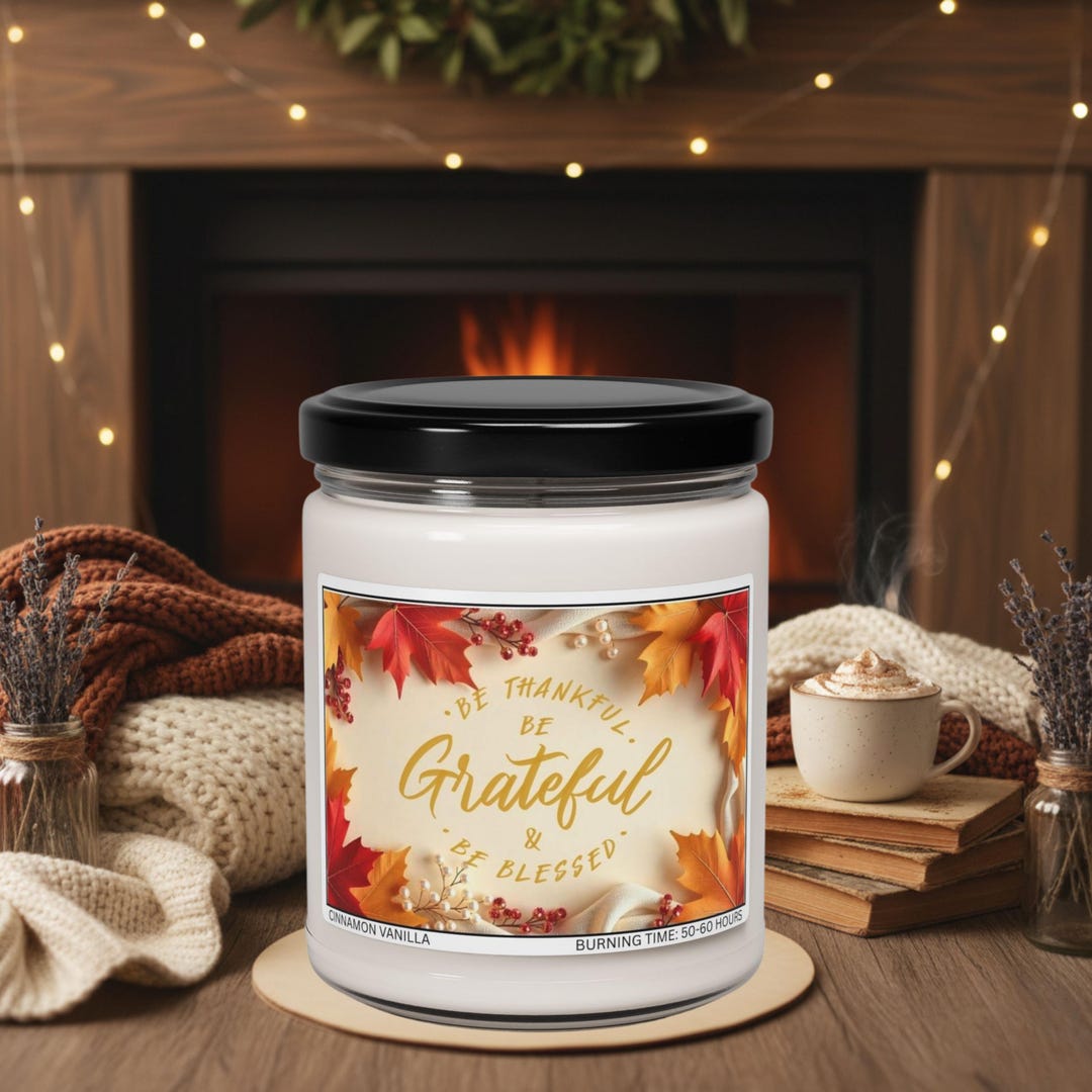 Grateful Blessed Candle, Autumn Leaves Scented Decor, Hostess Gift - Etsy