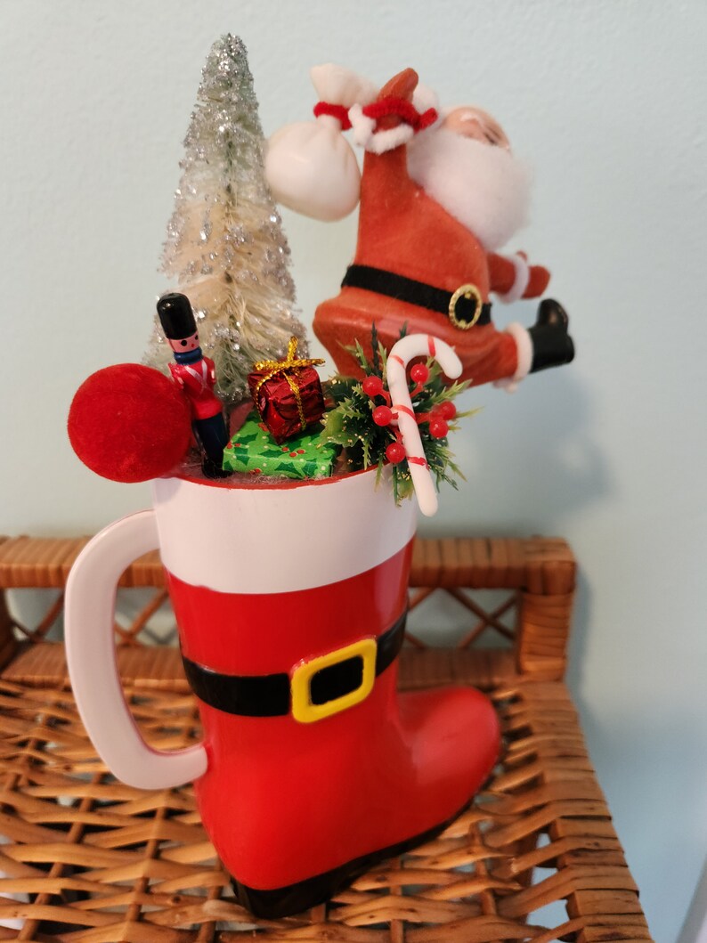 Santa Shelf Sitter, Vintage Assemblage Art, Santa With Tree in a Boot ...