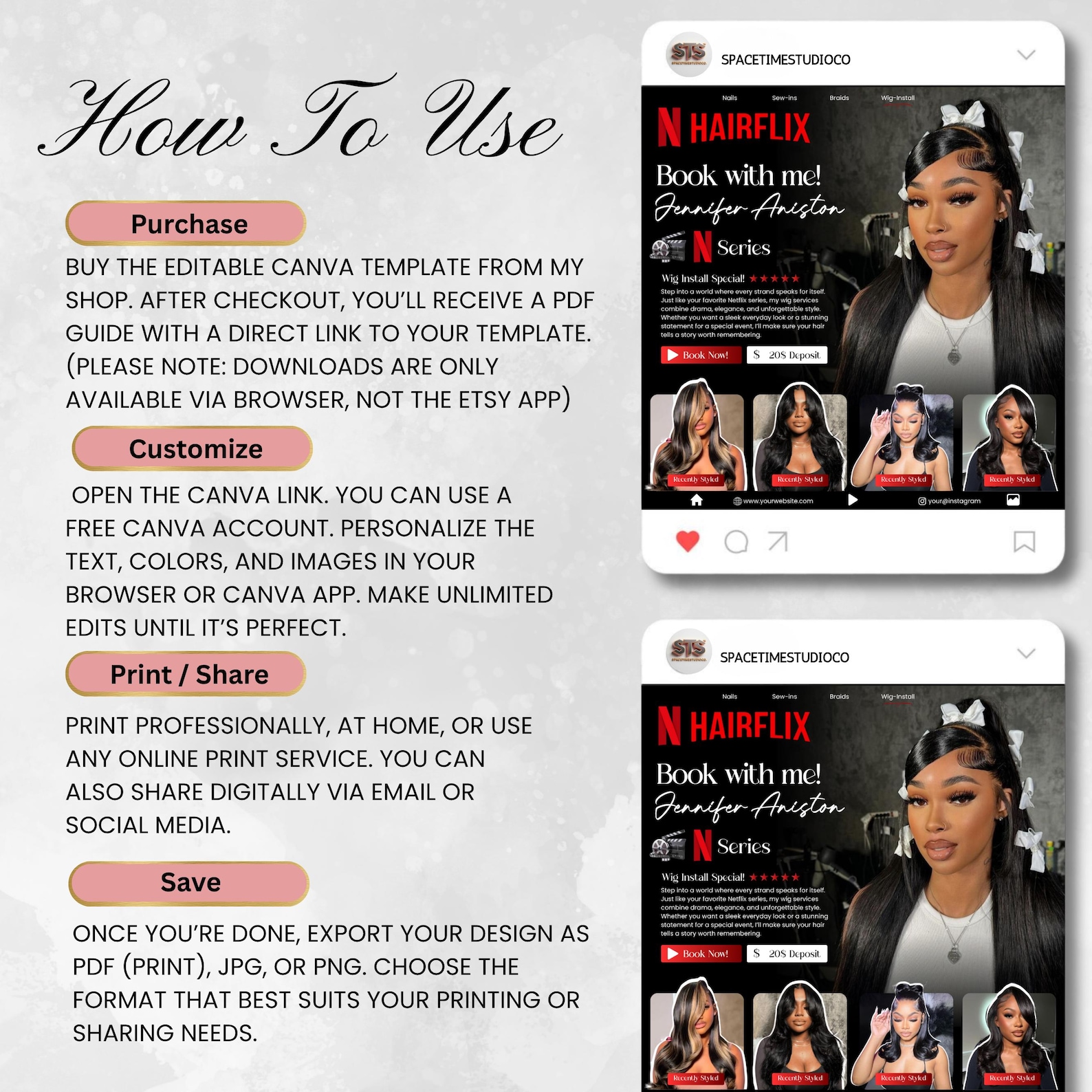 Hairflix Booking Flyer Template: Braids, Wigs, & Styles (canva Editable ...