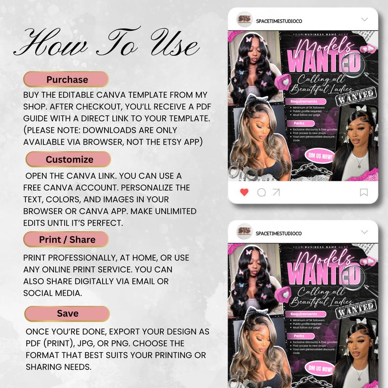 Models Wanted Flyer Template, Editable Canva Casting Call Design ...