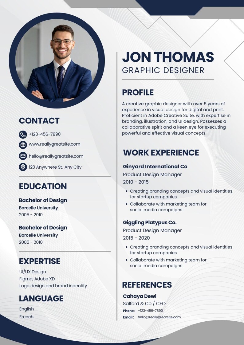 Professional Resume Template | Modern CV With Photo | Editable Canva ...