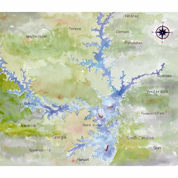 Lake Hartwell Fishing Map - Etsy