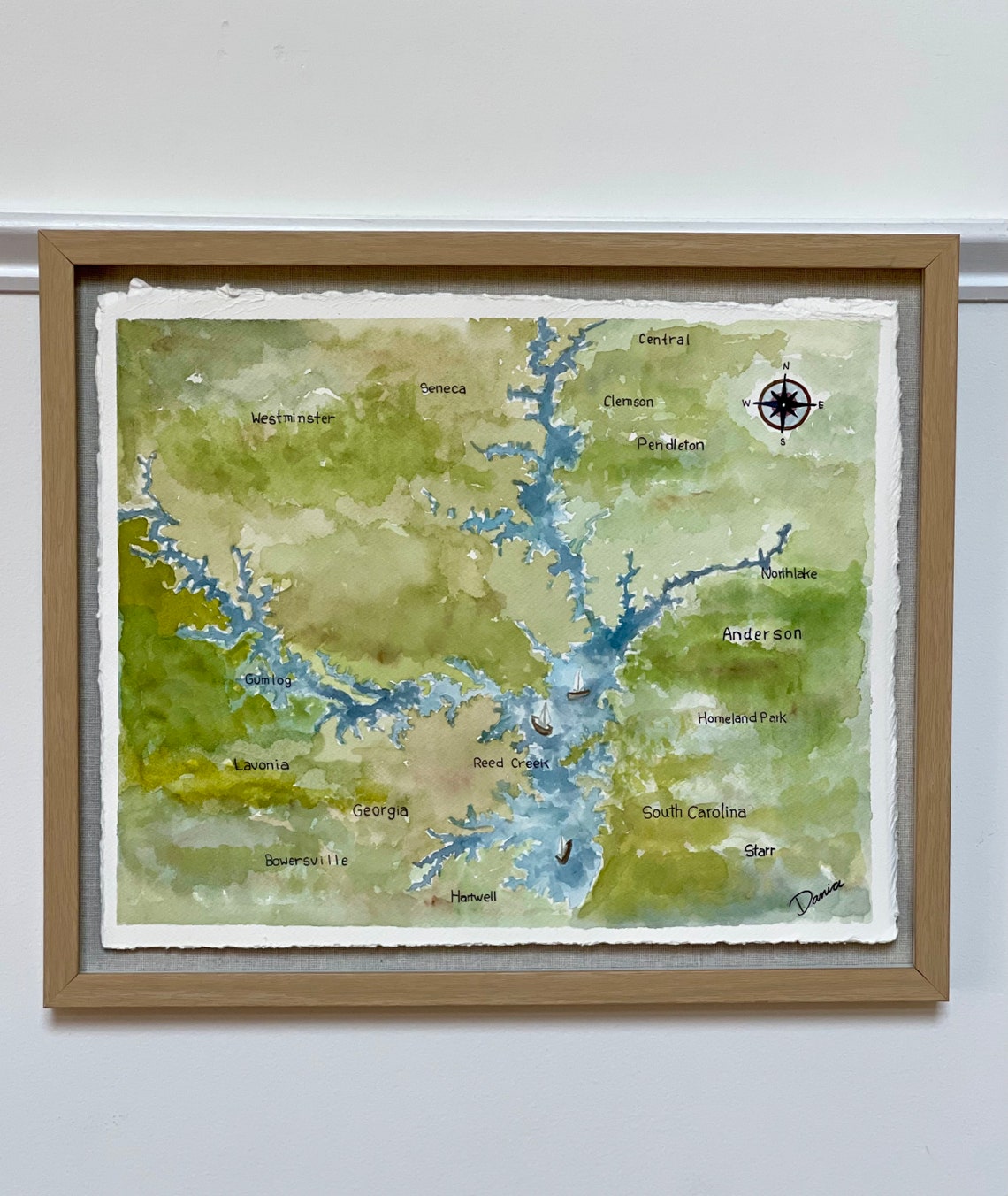 Lake Hartwell Map Watercolor Print - Etsy