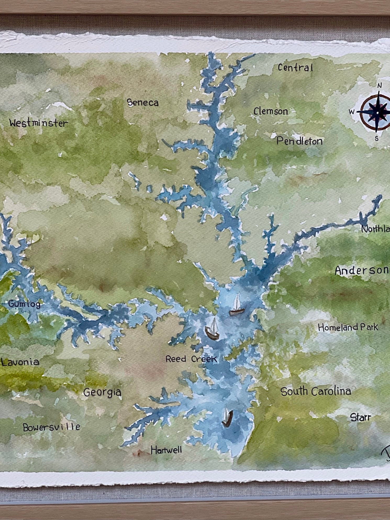 Lake Hartwell Map Watercolor Print - Etsy