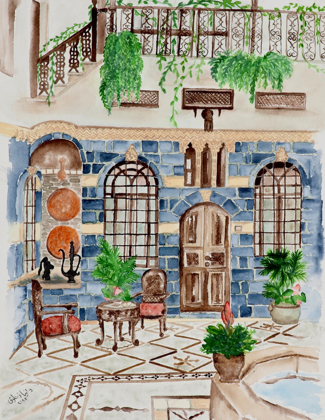 Old Damascus House Watercolor Painting Print - Etsy