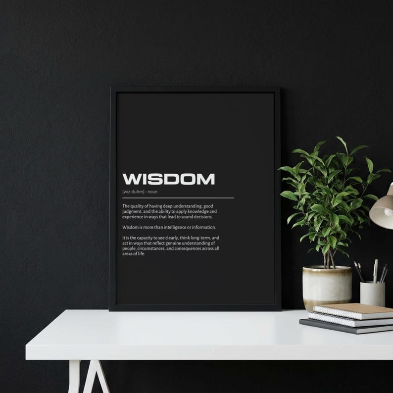 Wisdom Definition Wall Art | Bold Insight & Judgment Print | Minimalist ...