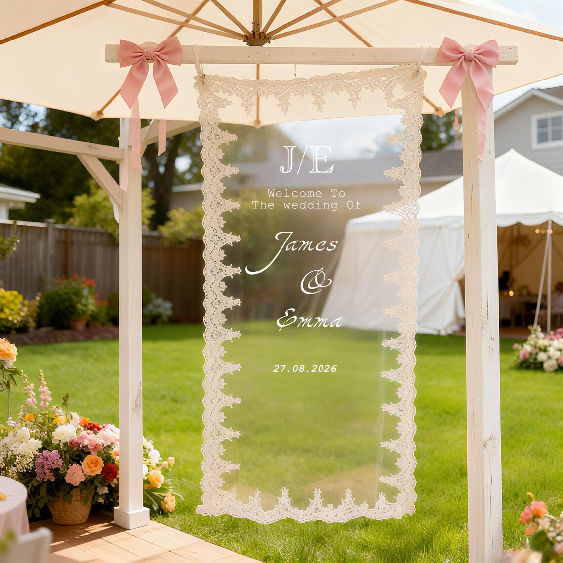 Personalized Lace Wedding Welcome Sign: Modern Laced Sheer Wedding ...