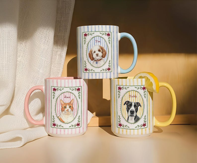Custom Pet Mug, Personalized Dog or Cat Watercolor Portrait From Photo ...