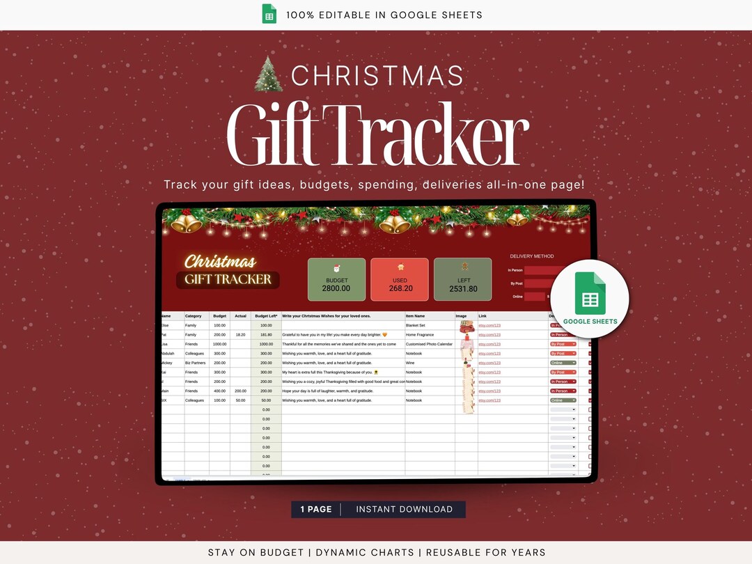 Christmas Gift Tracker Google Sheets: Xmas Organiser & Planners ...
