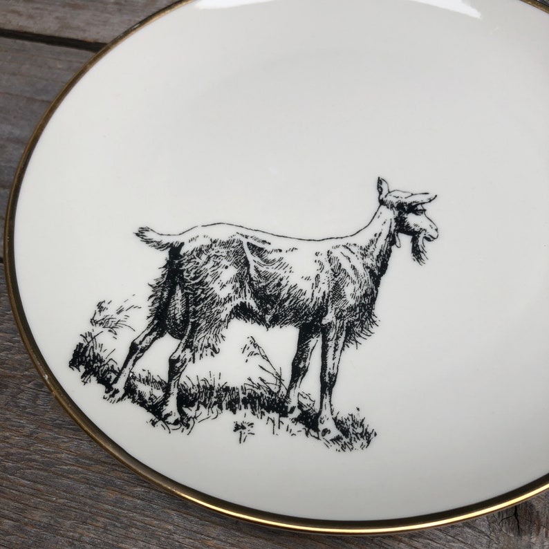 Goat Plates, 2 Pieces in a Set, Hand-printed Vintage Porcelain With ...