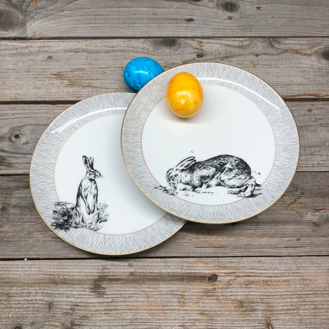 Rabbit Plates, 2 Pieces, ø Approx. 19 Cm, Vintage Porcelain (50s Decor ...