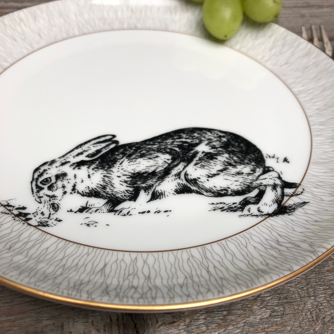 Plate "rabbit", Handprinted Retroporcelain With Goldrim, ø 20cm; Easter ...