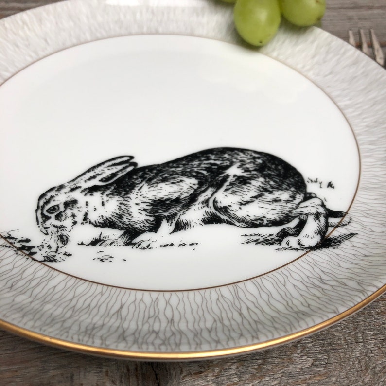 Plate "rabbit", Handprinted Retroporcelain With Goldrim, ø 20cm; Easter ...
