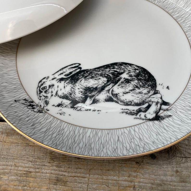Plate "rabbit", Handprinted Retroporcelain With Goldrim, ø 20cm; Easter ...