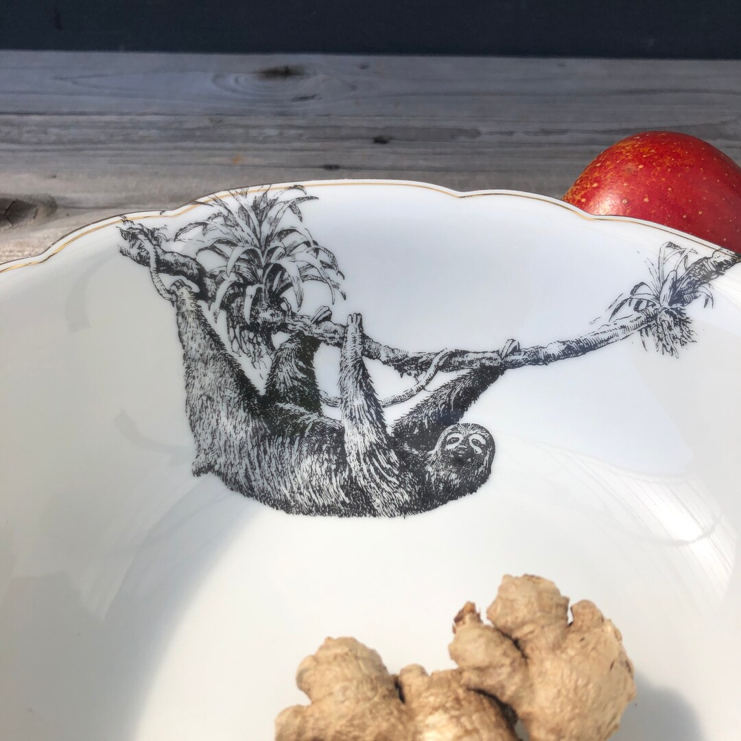 Sloth Bowl Made of Vintage Porcelain With Gold Rim and Hand-printed ...
