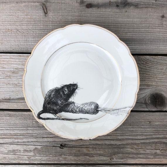 Porcelain plate mouse aprox. 20cm handprinted on | Etsy