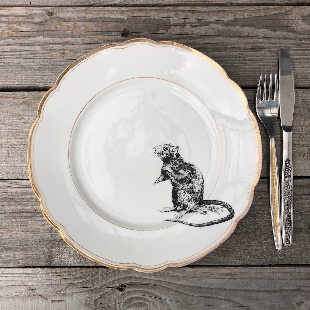 Plate "rat", Aprox. 24cm, Vintageporcelain With Goldrim and Handprinted ...