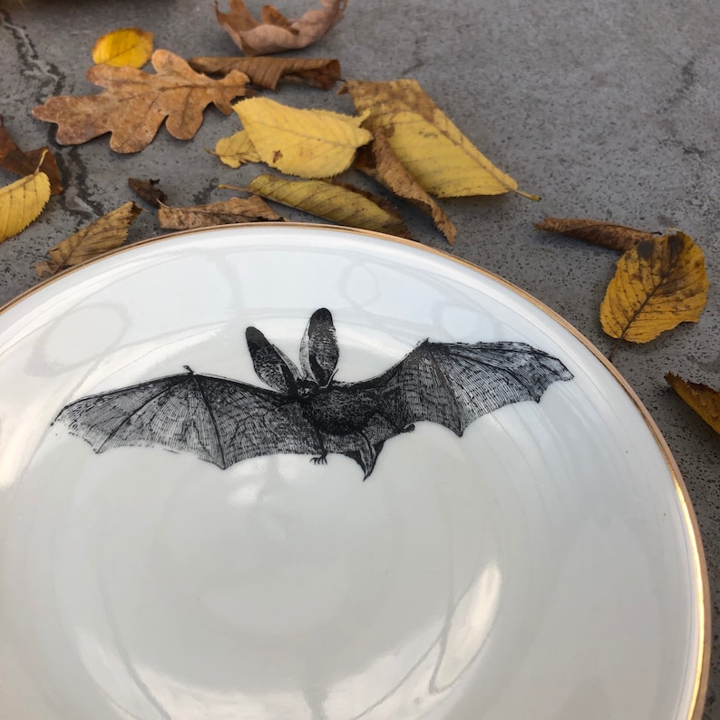 Plate "bat", 20cm, Vintage Porcelain With Goldrim and Handmade ...