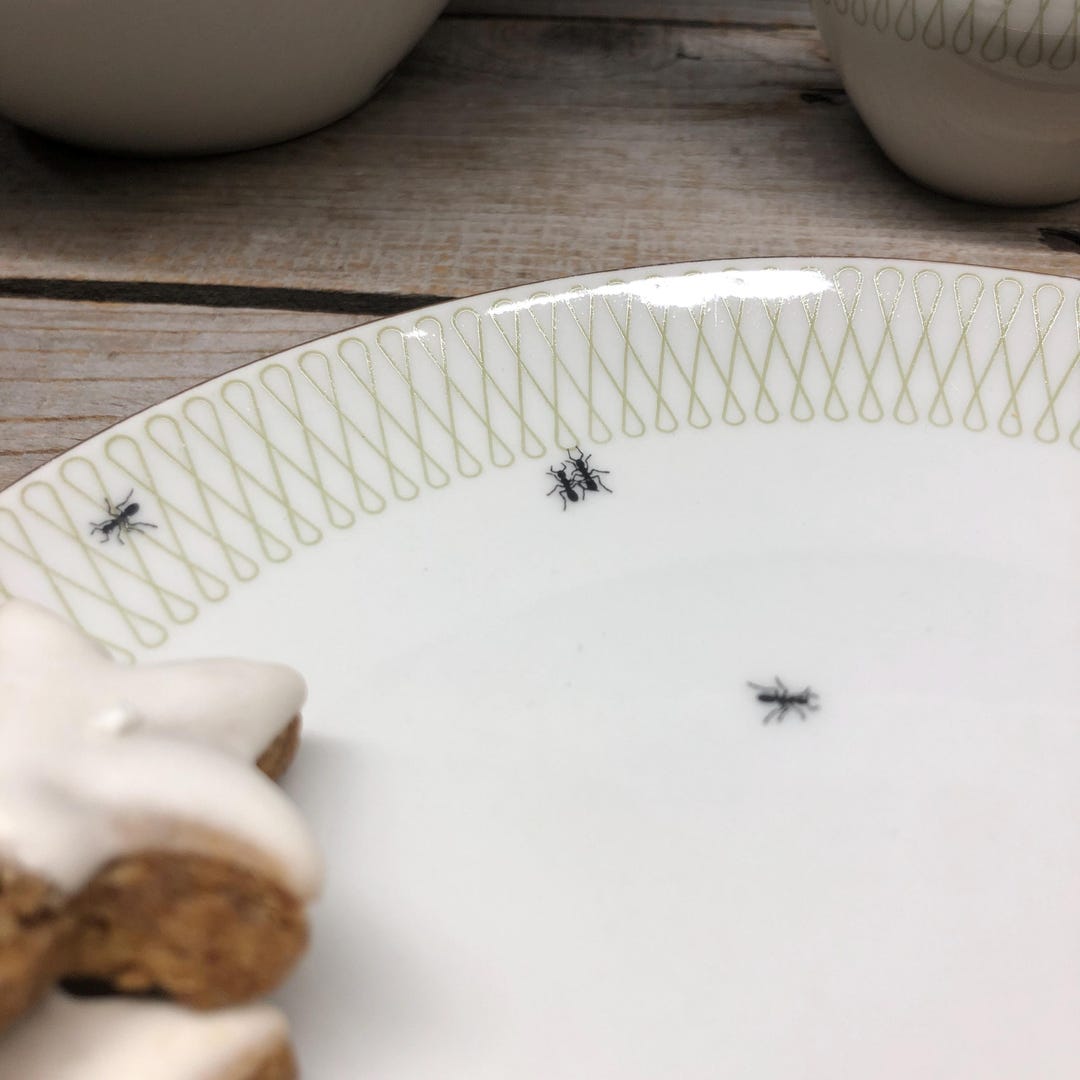 Dessert Plate "ants", Vintage Porcelain With Hand-printed Ants ...