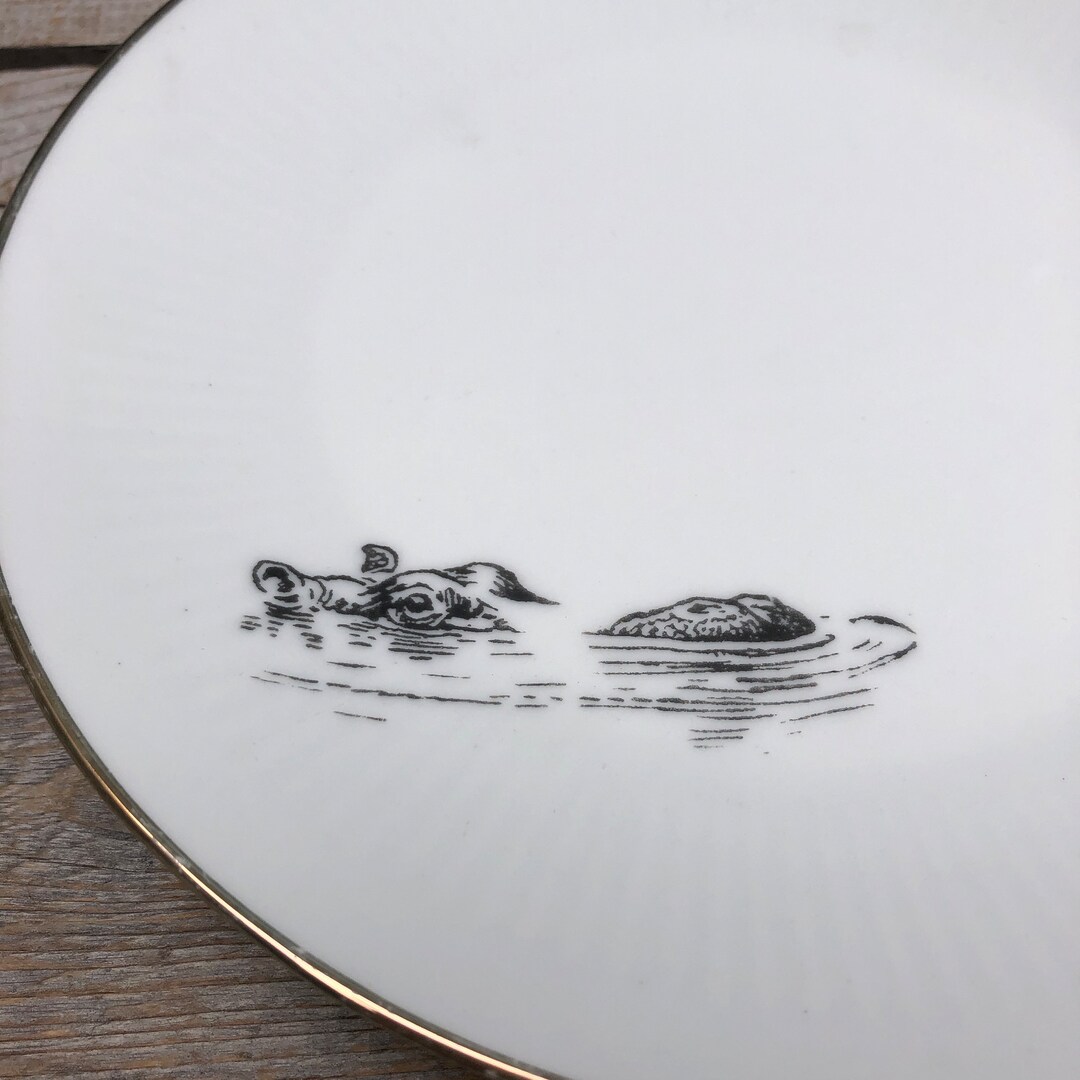 Hippo Plate, ø Approx. 20 Cm, Handmade Screen-printed Motif on a ...