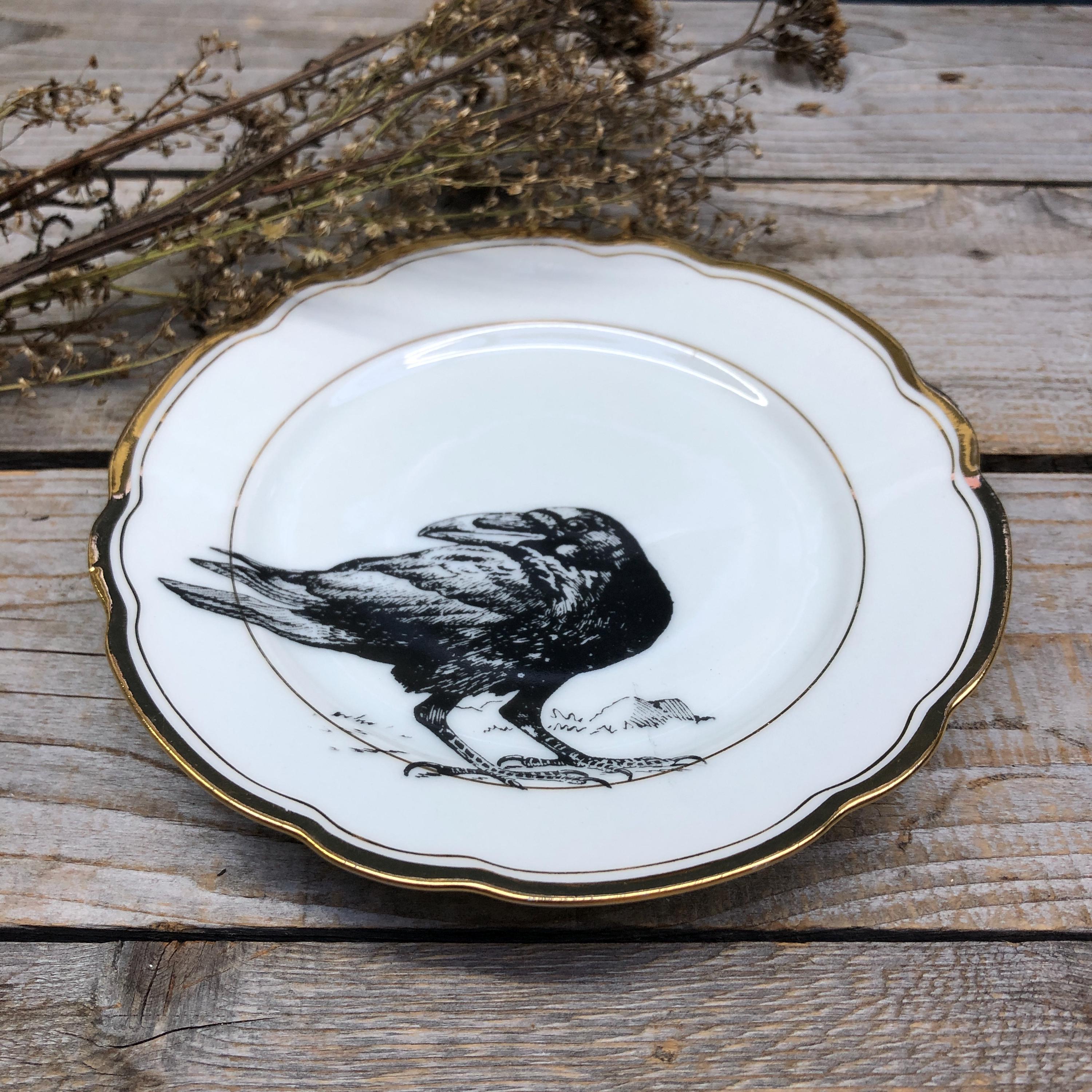 Plate-set "ravens and Crows", 15cm, Porcelain With Goldrim and Handmade ...