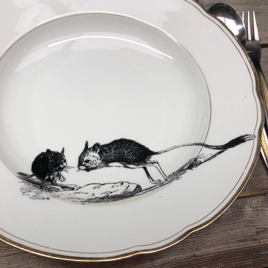 Pasta/soup Plate jerking Mice, Printed Vintage Porcelain With Gold Rim ...