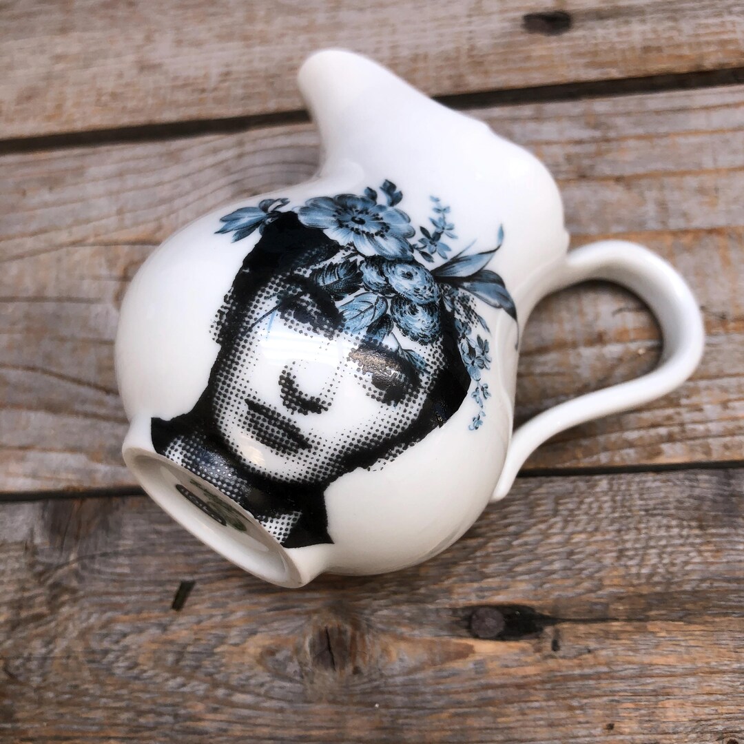 Frida Kahlo Vase, Vintageporcelain Jug With Floral Decor and Handmade ...
